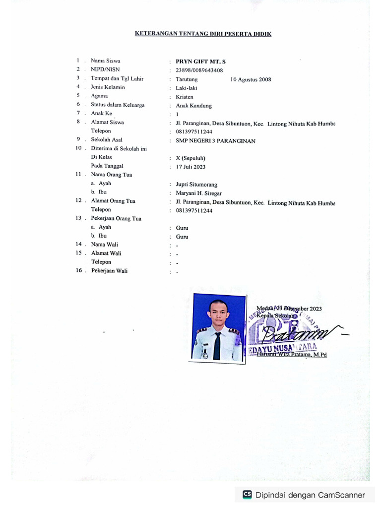 BIO DATA & FOTO PRYN GIFT | PDF