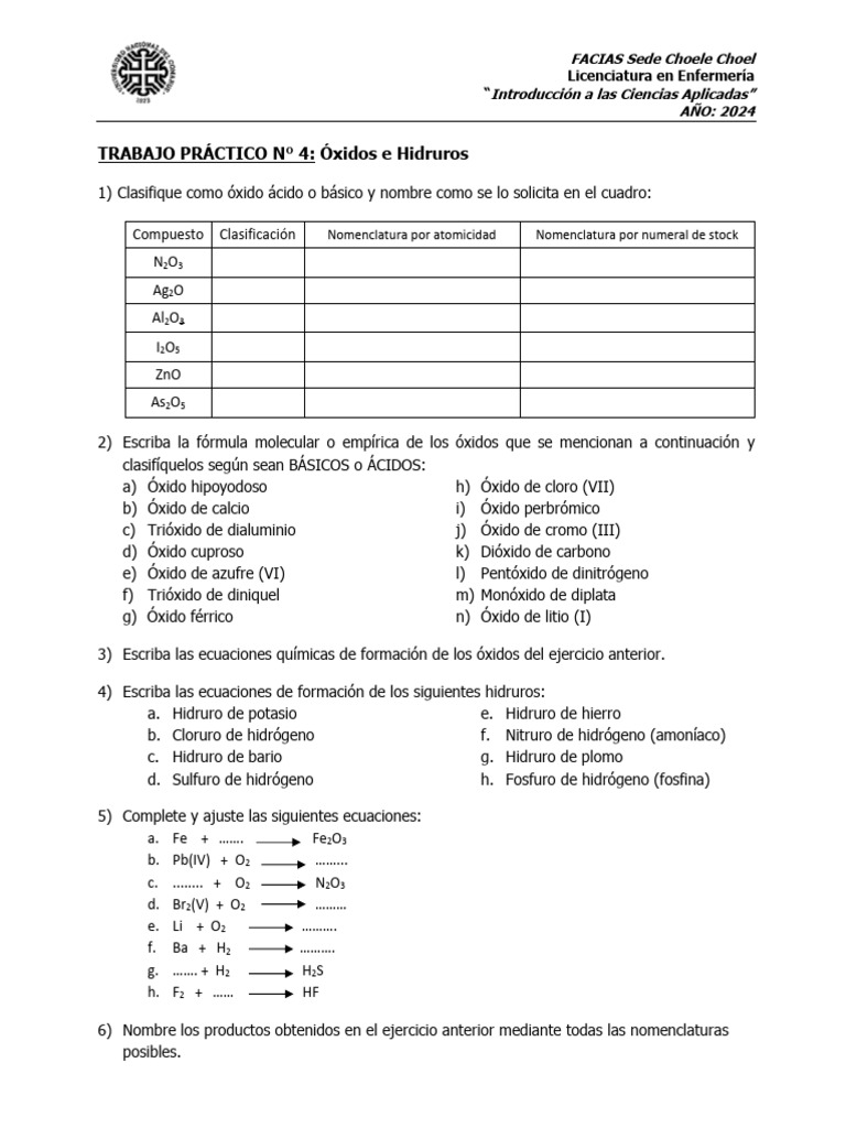 TP N° 4 - OXIDOS E HIDRUROS | PDF