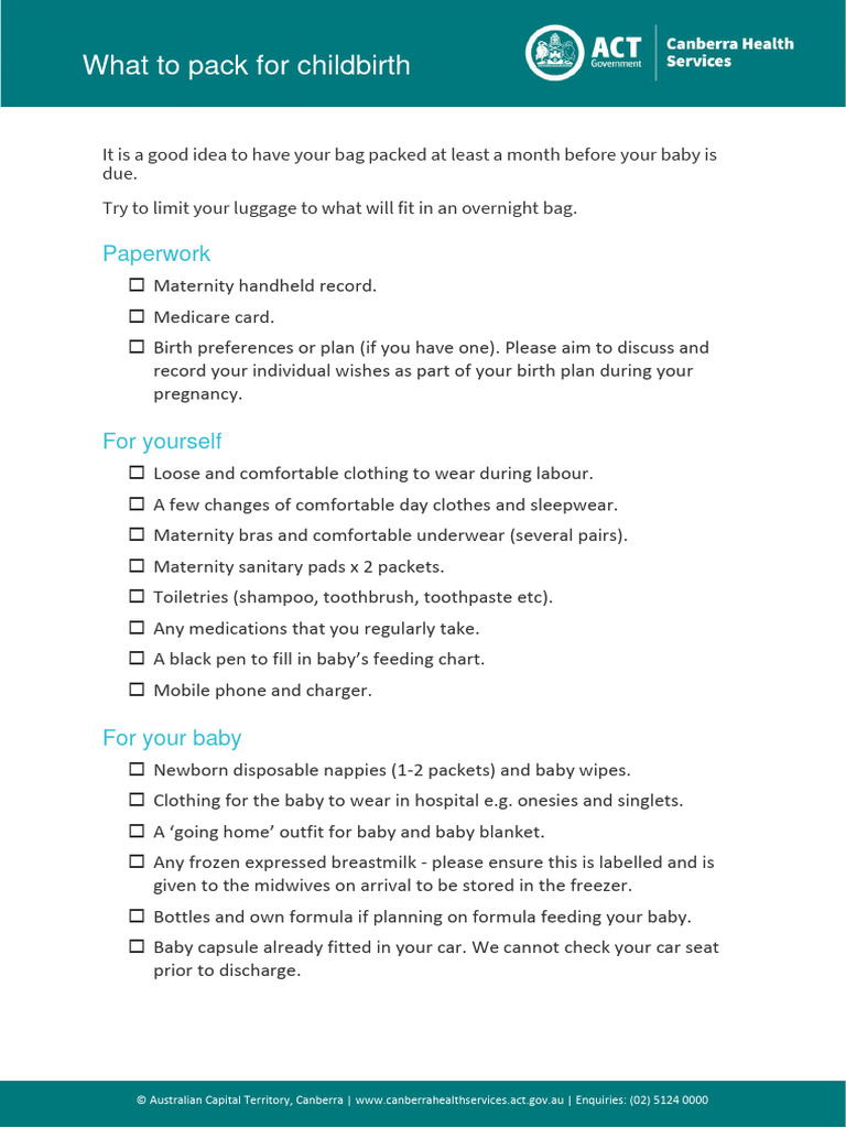 What To Pack For Childbirth | PDF