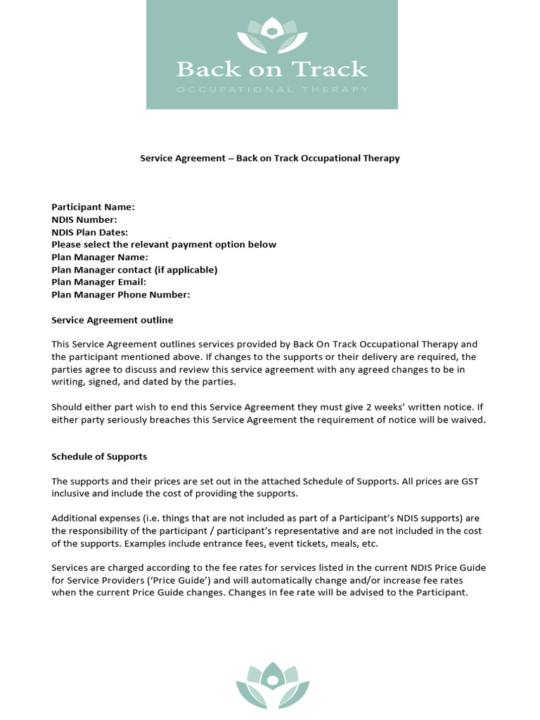 NDIS Service Agreement Guide | PDF | Fee