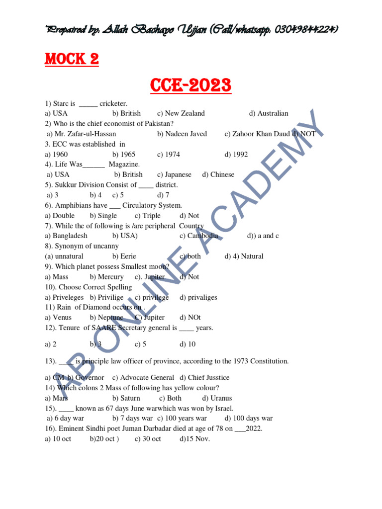 Mock 2 cce 23 with key | PDF | Local Interstellar Cloud | Physical Sciences
