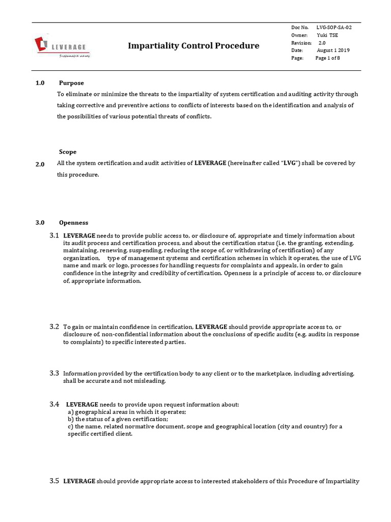 Impartiality Control Procedure | PDF | Audit | Conflict Of Interest