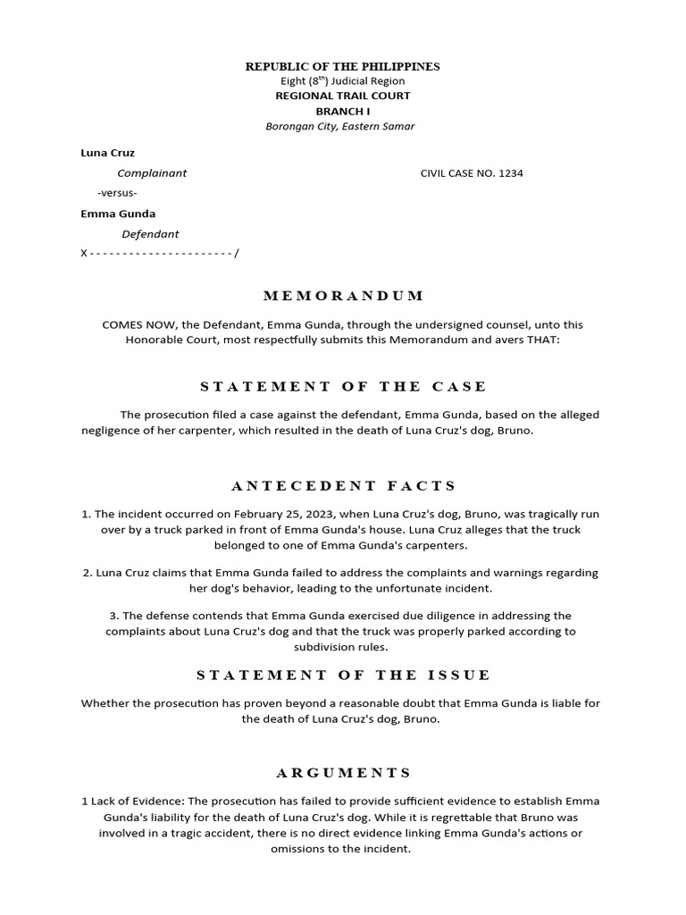 Legal Memo Defendant | PDF | Negligence | Contributory Negligence