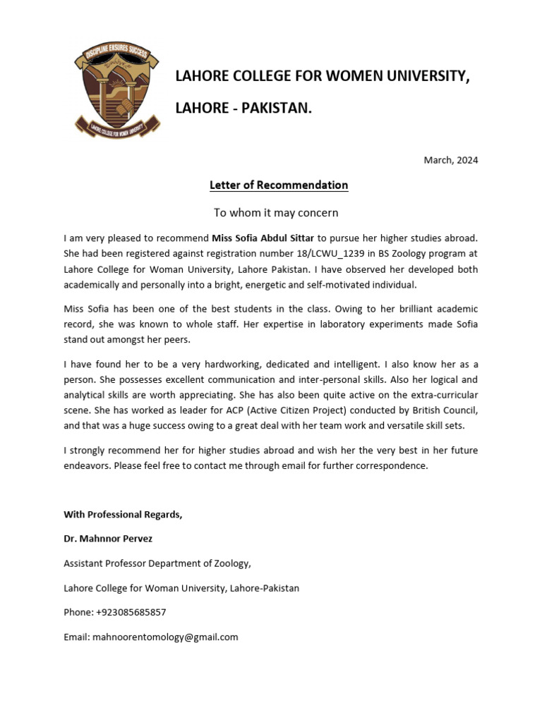 Recommendation Letter Sample | PDF