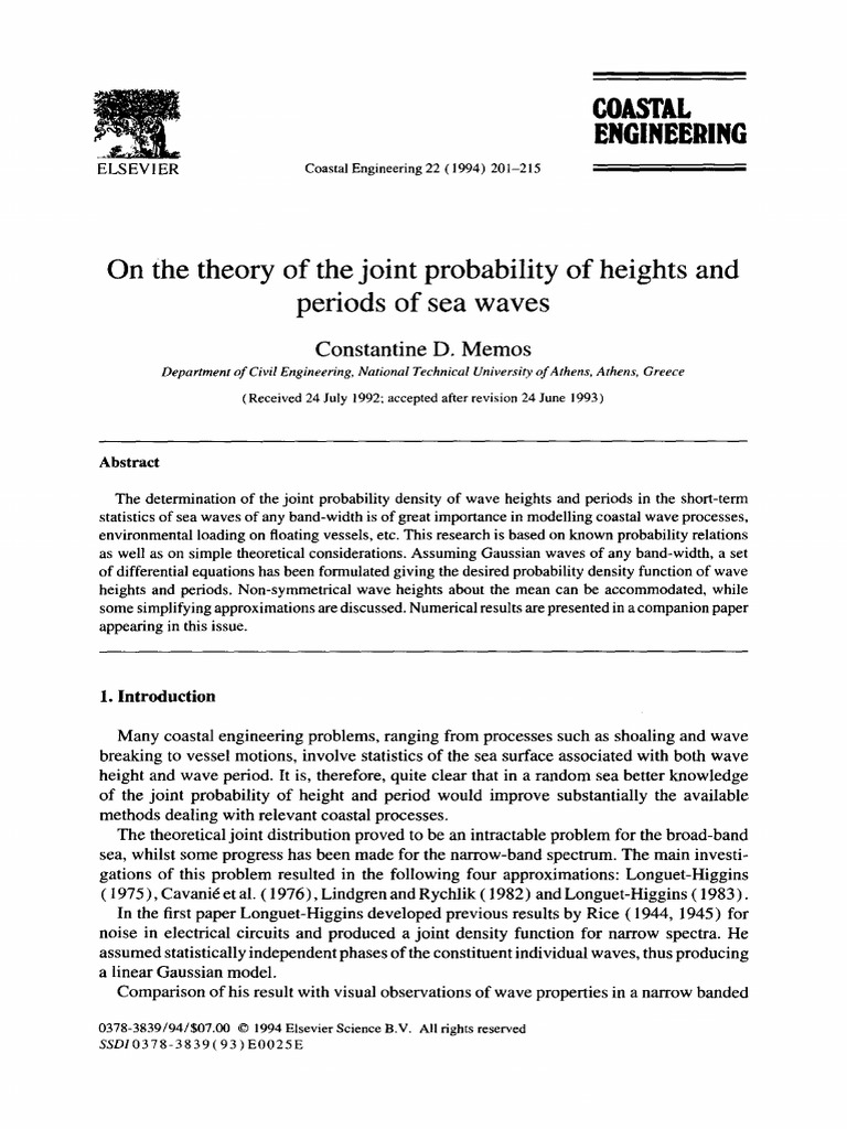 On The Theory of The Joint Probability of Heights and Periods of Sea Waves | PDF | Spectral ...