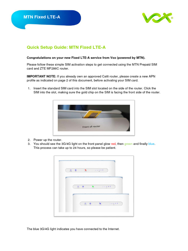 MTN Fixed LTE-A Setup Guide | PDF