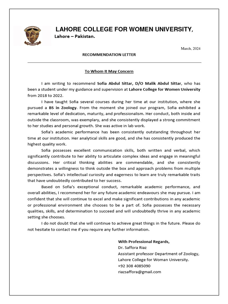 recommendation letter 2 | PDF | Cognitive Science | Social Psychology