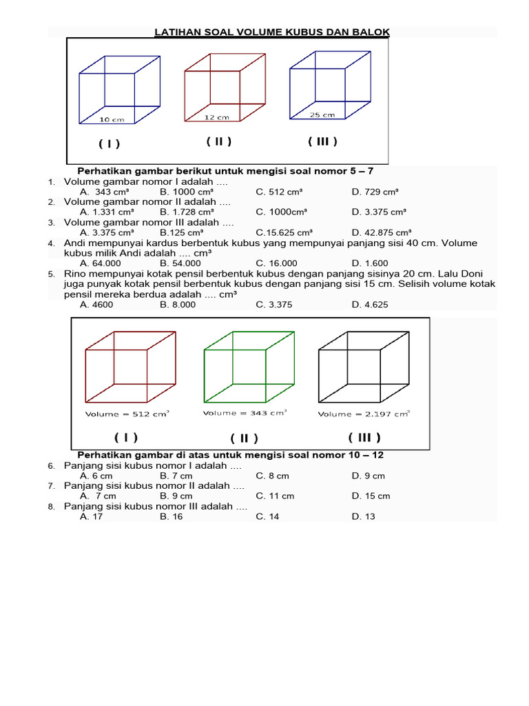 Latihan Soal Volume Kubus Dan Balok | PDF | Gaya Hidup