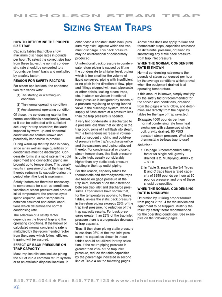 SIZING STEAM TRAPS | PDF | Pressure | Steam
