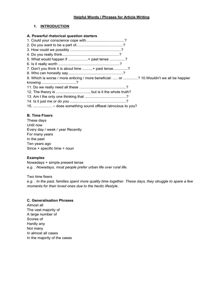 Essential Phrases for Article Writing | PDF | Phrase | English Language