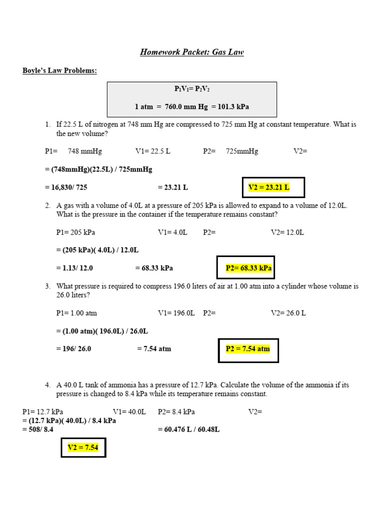 gas law homework | PDF | Gases | Mole (Unit)