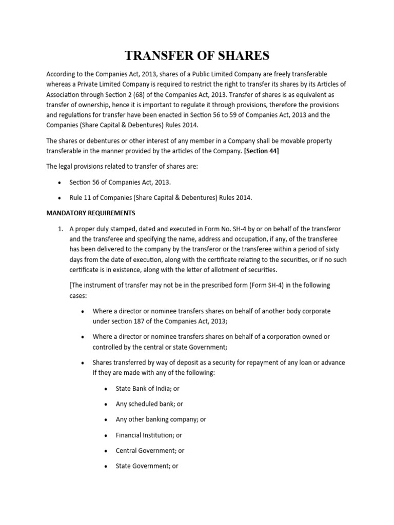 Transfer of Shares | PDF | Securities (Finance) | Banks