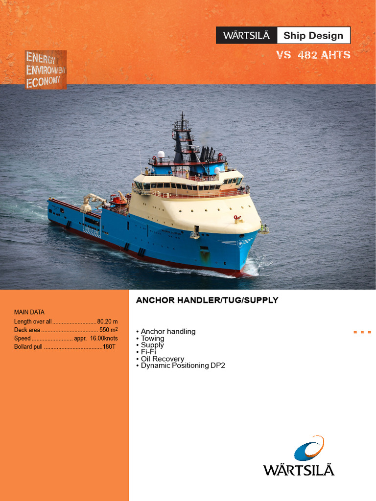 Data Sheet Ship Design Ahts Vs482 4307 | PDF | Watercraft | Water Transport