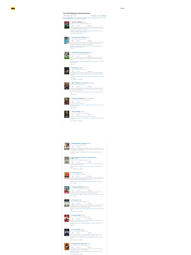 Top 50 Biography Documentaries - IMDb | PDF