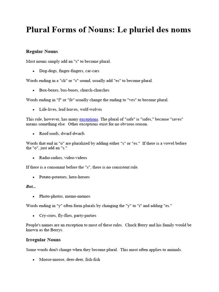 Plural Forms of Nouns | PDF | Plural | Word