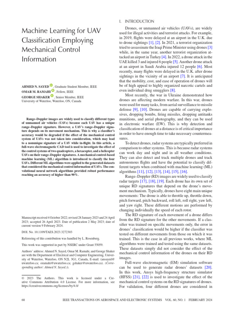 Machine Learning For UAV Classification Employing Mechanical Control Information | Download Free ...