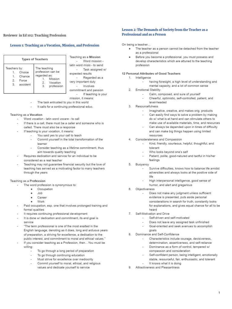 Ed 102 Reviewer | Download Free PDF | Teachers | Behavior