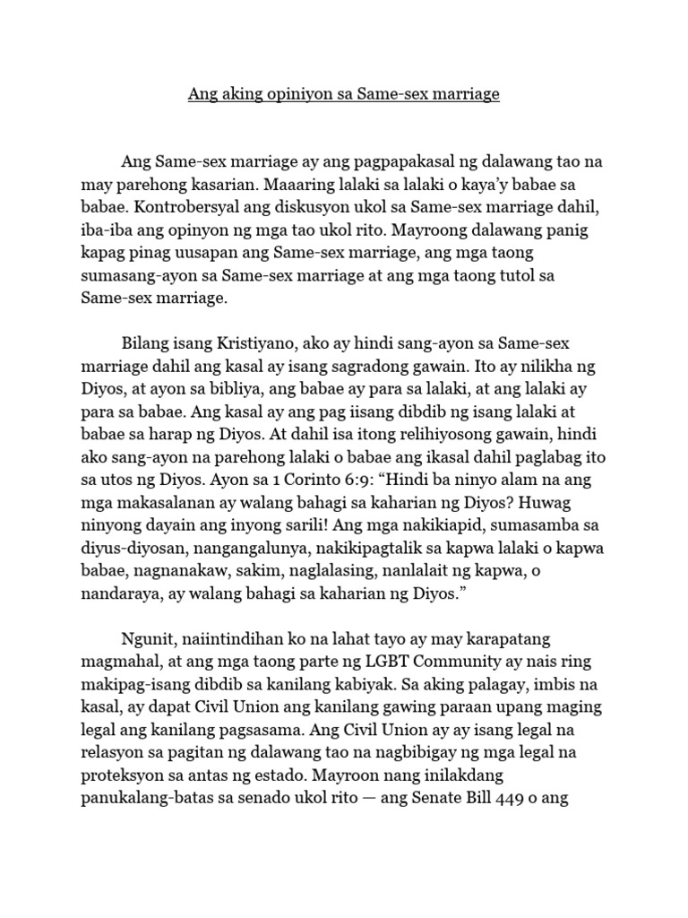 Opinion Sa Same-Sex Marriage | PDF