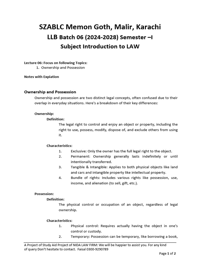 Ownership vs. Possession Explained | PDF | Ownership | Possession (Law)