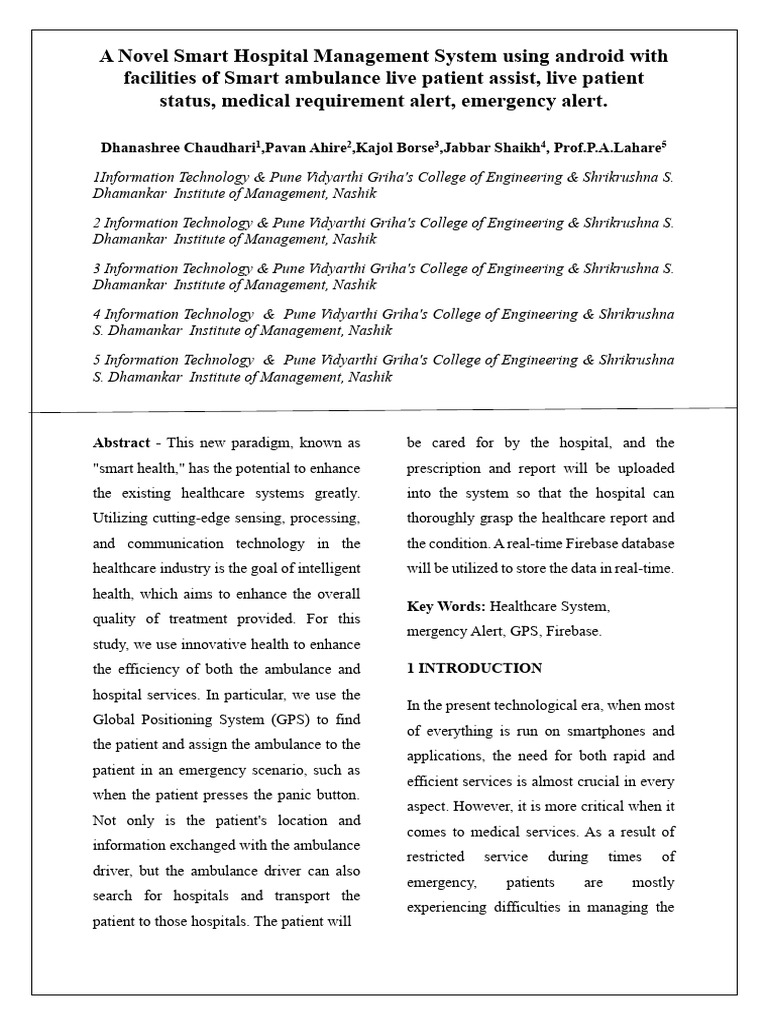 A Novel Smart Hospital Management System Using Android With Facilities ...