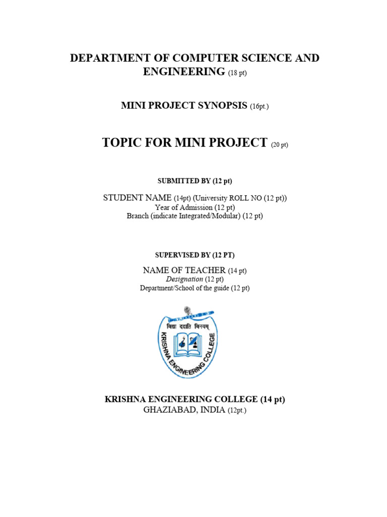Mini Project Synopsis Format | PDF