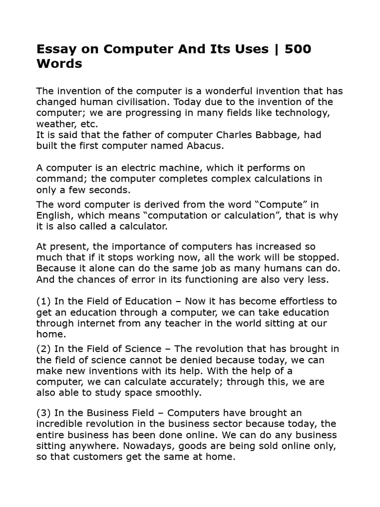 ESSAY COMPUTER BOON OR BANE Word | PDF | Computer Science | Computing