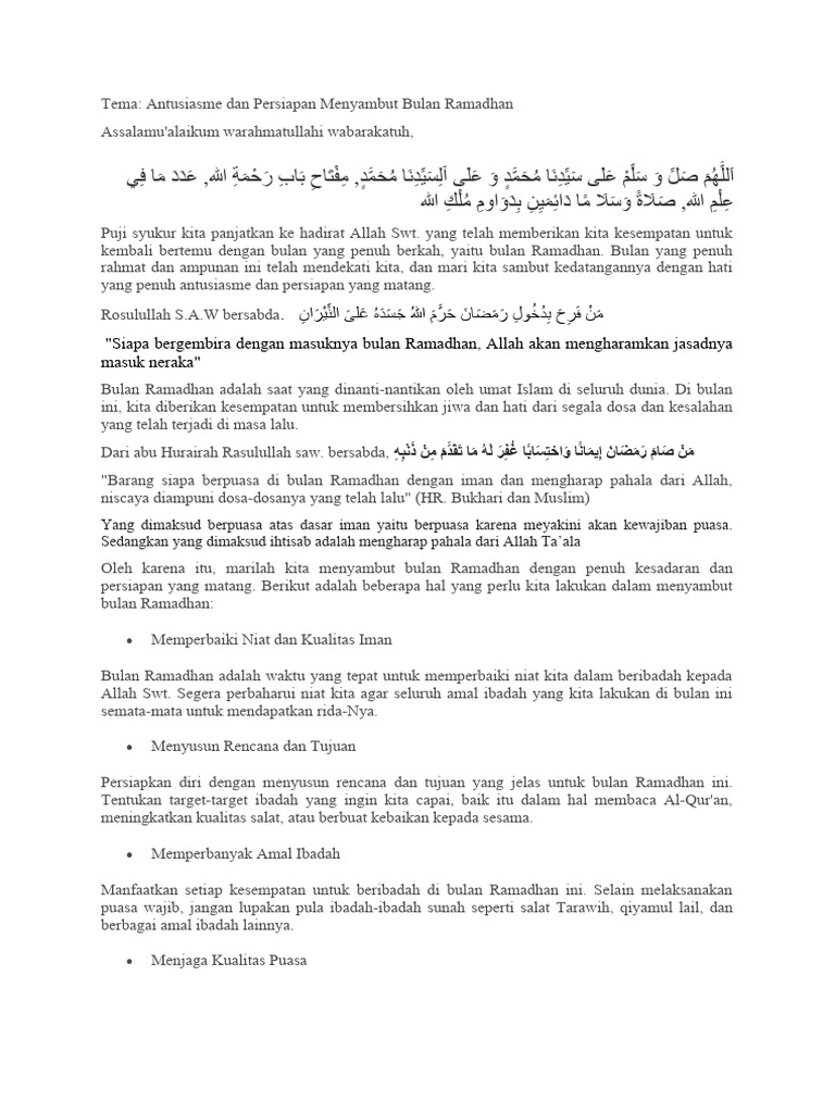 Kultum Subuh Menyambut Ramadhan | PDF