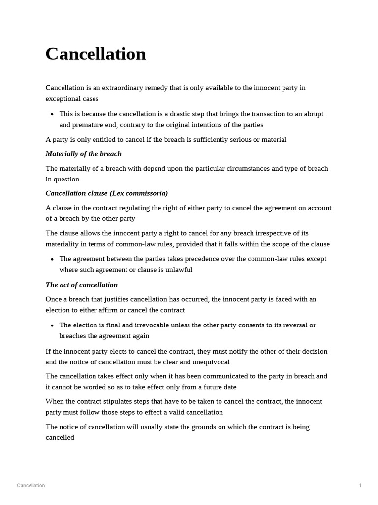 Cancellation | PDF | Breach Of Contract | Restitution