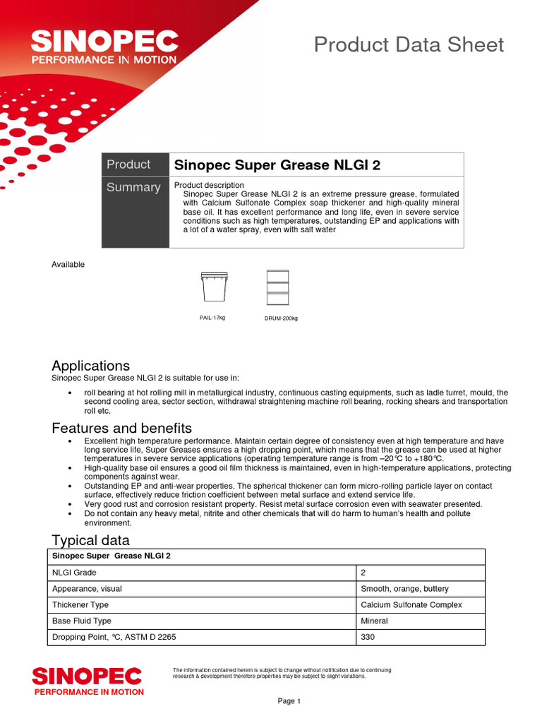Sinopec Super Grease NLGI 2 | Download Free PDF | Industrial Processes ...