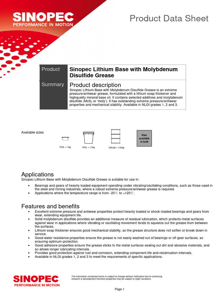 Lithium Base With Molybdenum Disulfide Grease | Download Free PDF ...