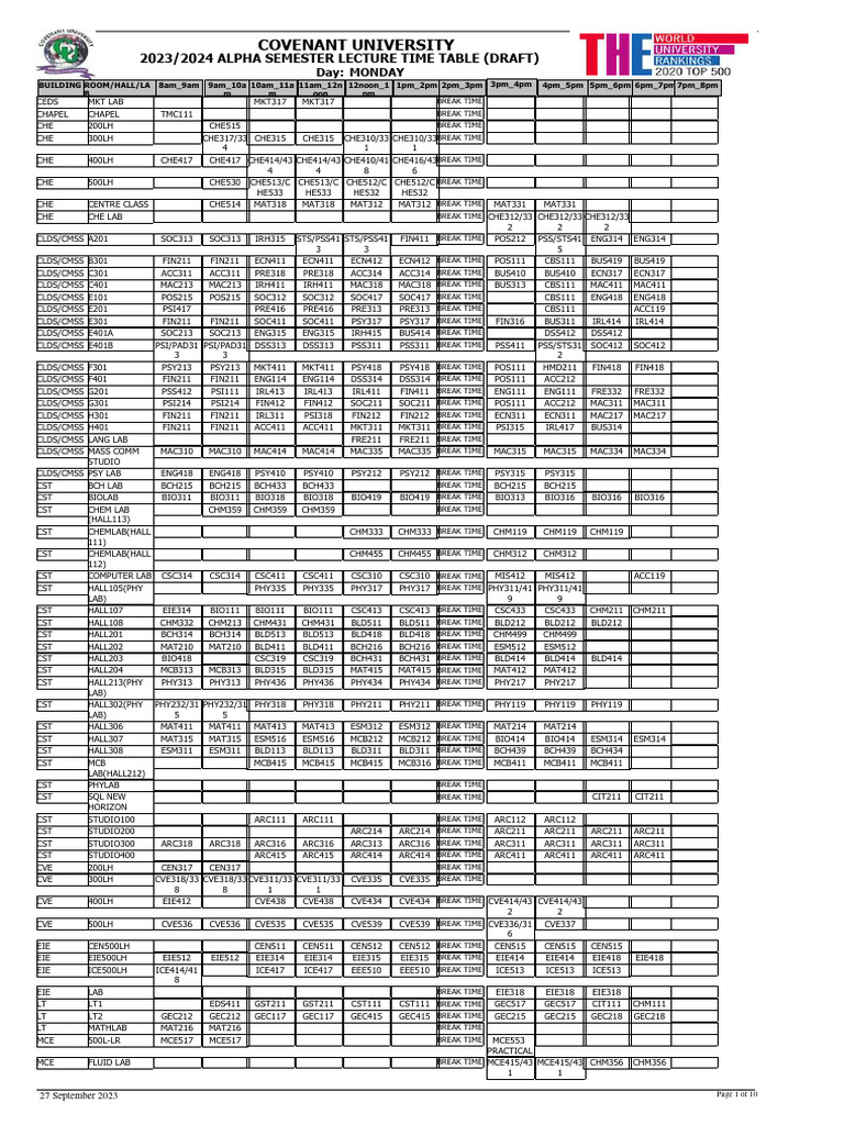 Covenant University 2024/25 Calendar | PDF