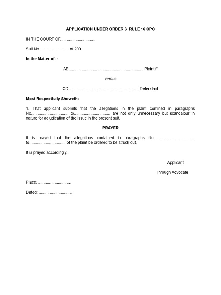 Application Under Order 6 Rule 16 CPC | PDF