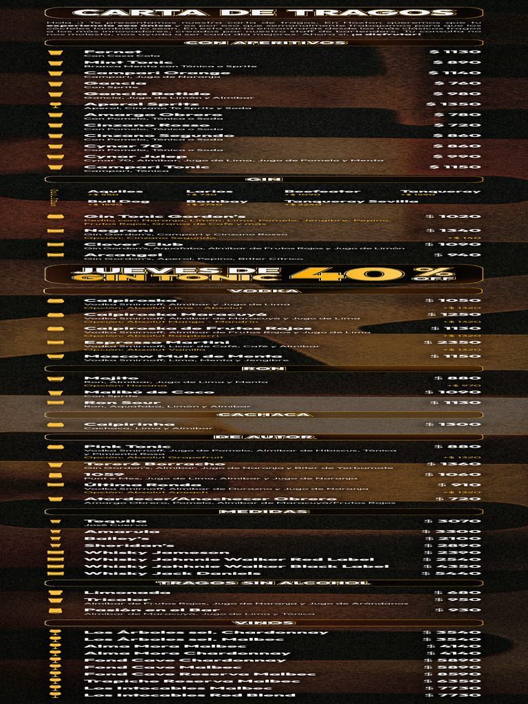 Carta de Tragos y Aperitivos | PDF | Bebida | Cócteles