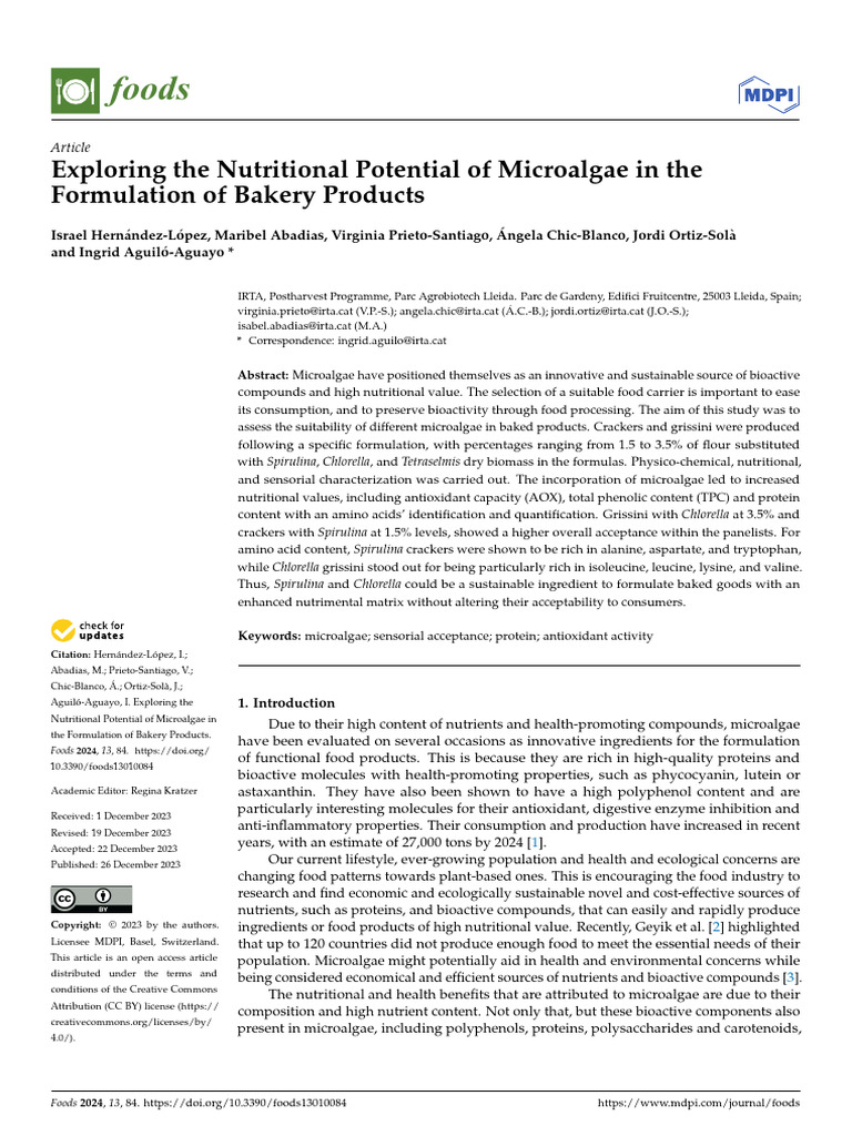 Exploring The Nutritional Potential of Microalgae in The Formulation of Bakery ProductsFoods ...
