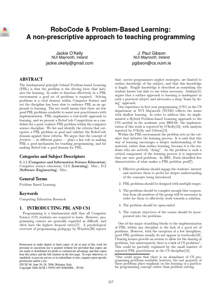 Robocode & Problem-Based Learning: A Non-Prescriptive Approach To Teaching Programming | PDF ...