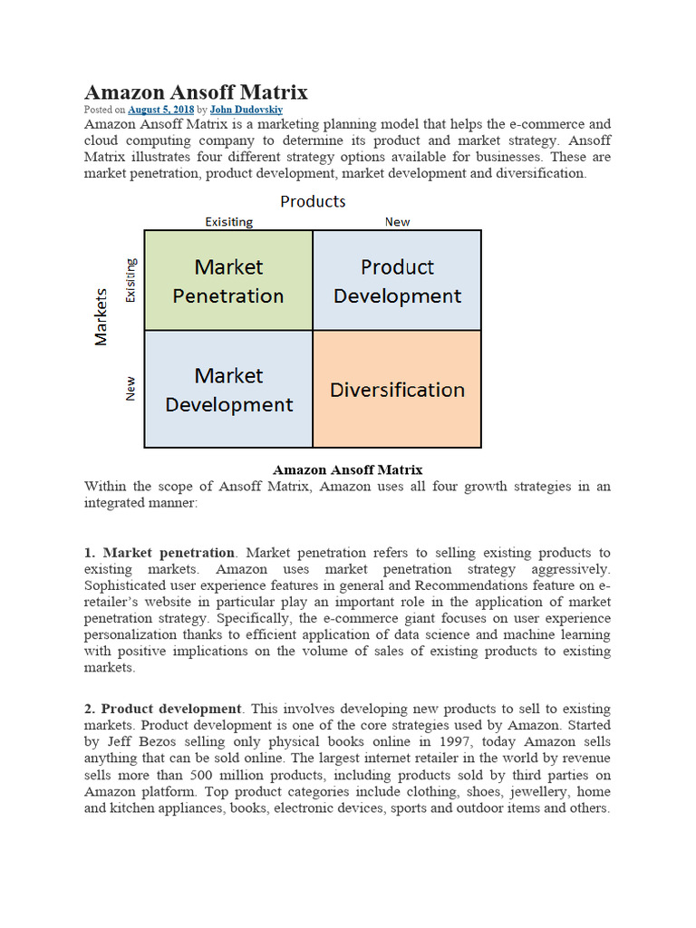 Amazon Ansoff Matrix | PDF | E Commerce | Cyberspace