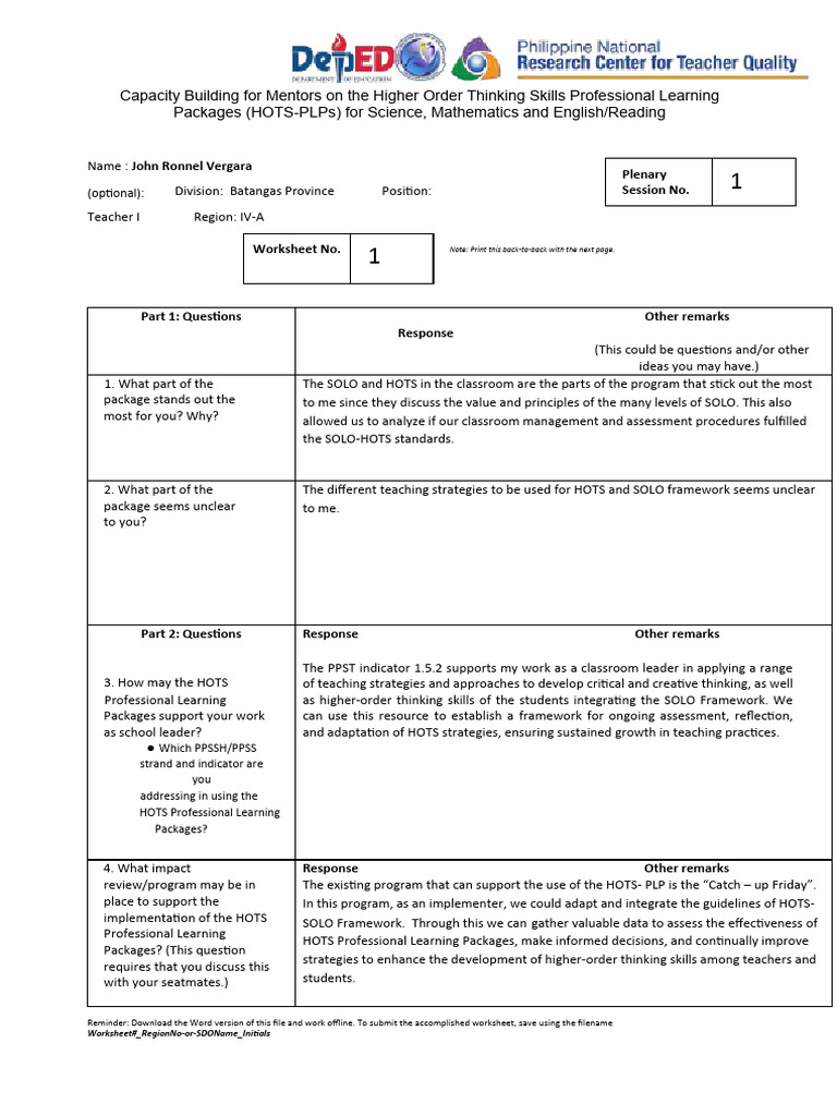 Session-1-Activity-Worksheet-1-John ROnnel M. Vergara | PDF | Learning | Teachers