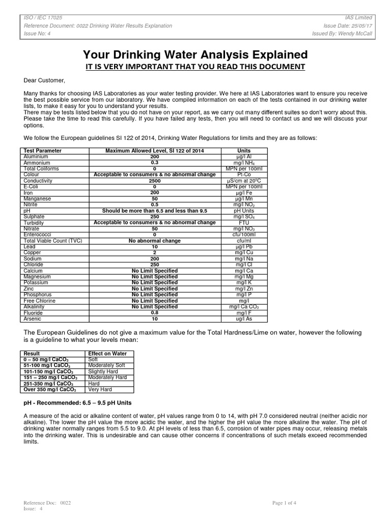 Drinking Water Test Results Explained | PDF | Magnesium | Chlorine