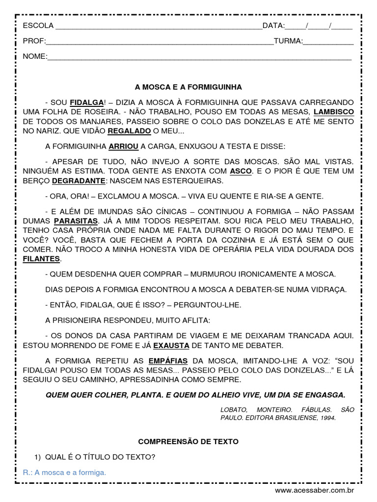 interpretacao-de-texto-a-mosca-e-a-formiguinha-4º-ou-5º-ano-resposta ...
