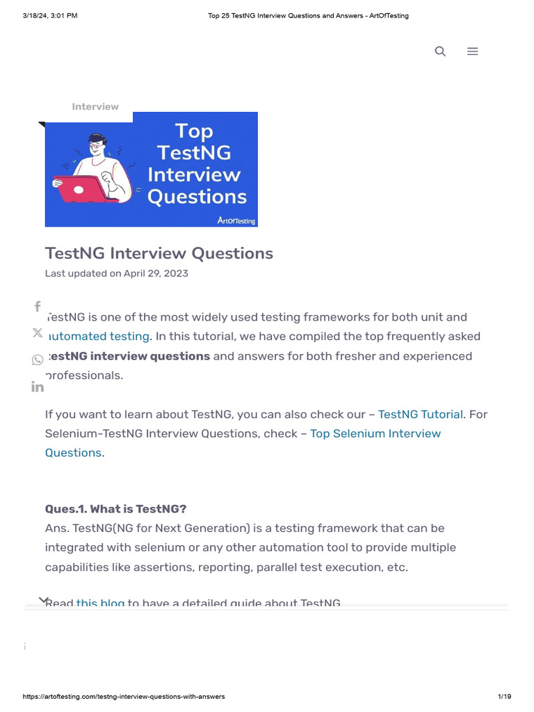 Top 25 TestNG Interview Questions and Answers - ArtOfTesting | PDF ...