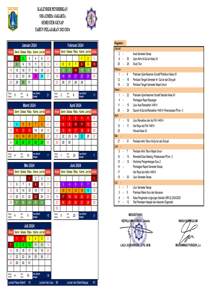 Genap Kalender Pendidikan 2023 2024 | PDF
