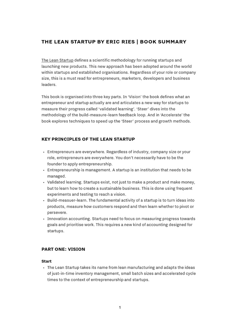 The Lean Startup by Eric Ries Book Summary | PDF | Lean Startup | Startup Company