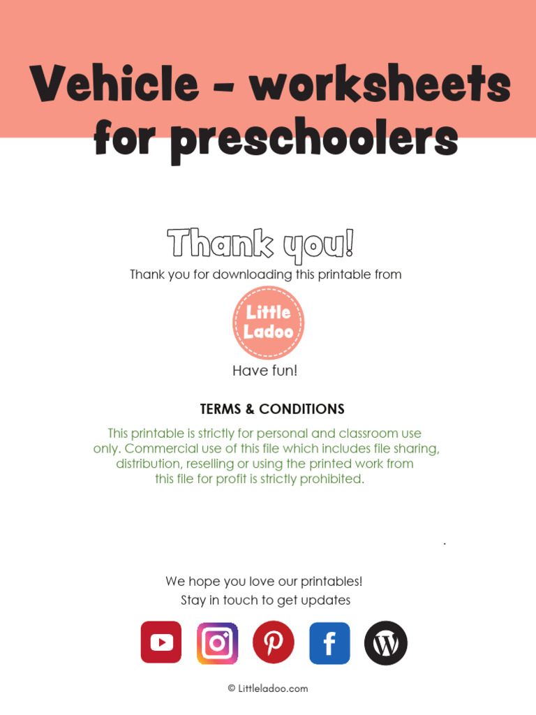 Vehicle - Worksheets For Preschoolers: Thank You! | PDF