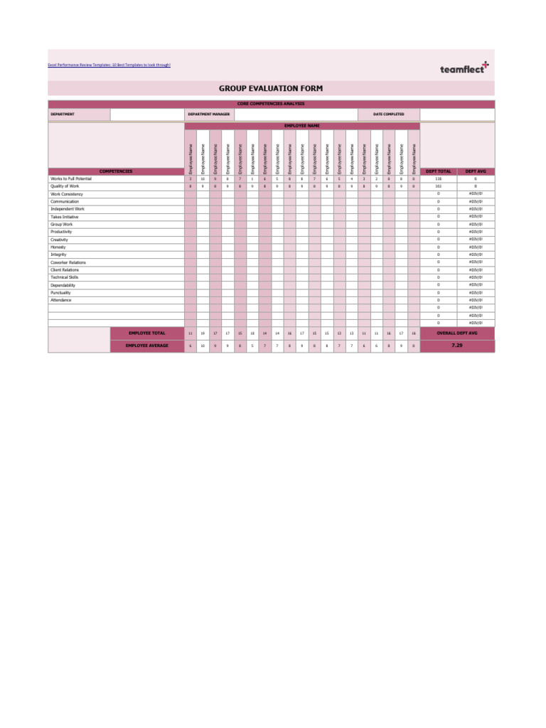 Employee Performance Evaluation Excel Template 4 | Download Free PDF ...