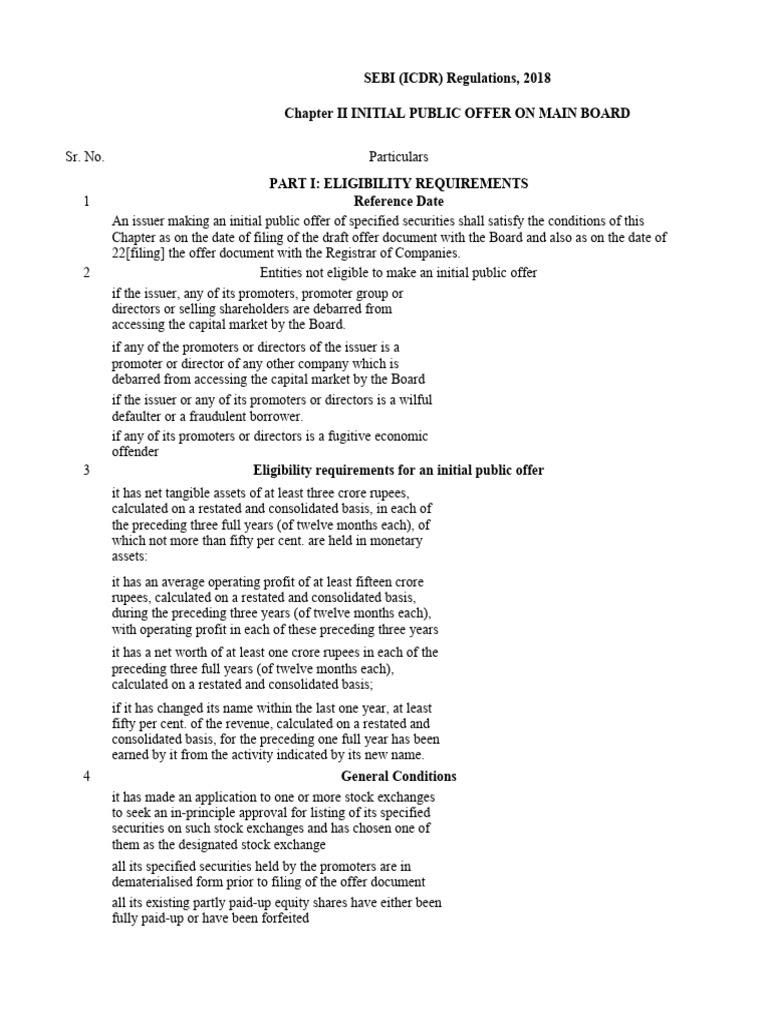 SEBI (ICDR) Regulations Checklist | PDF | Securities (Finance ...