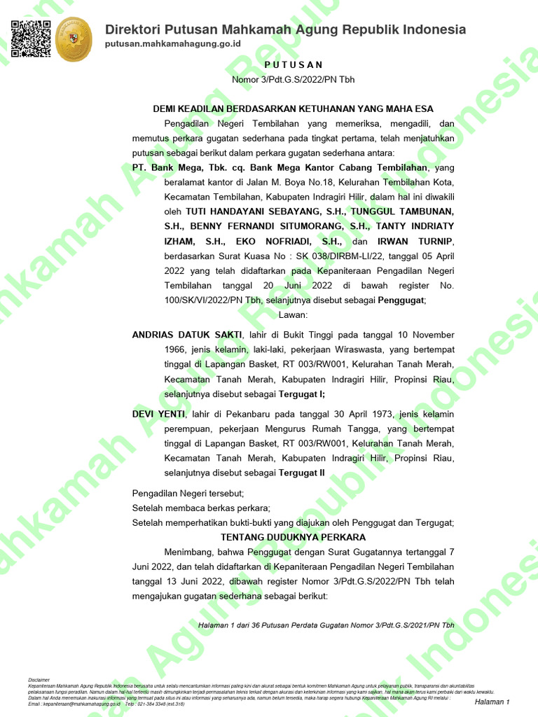 Putusan 3 Pdt.g.s 2022 PN TBH 20240304105312 | PDF