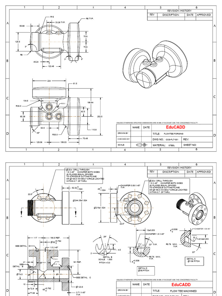 Flow Tee Forging Drawing | PDF | Metalworking | Industrial Processes