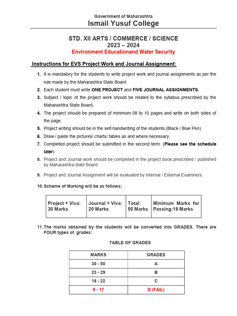 EVS Project Guidelines for Class 12 | PDF | Methodology | Pollution