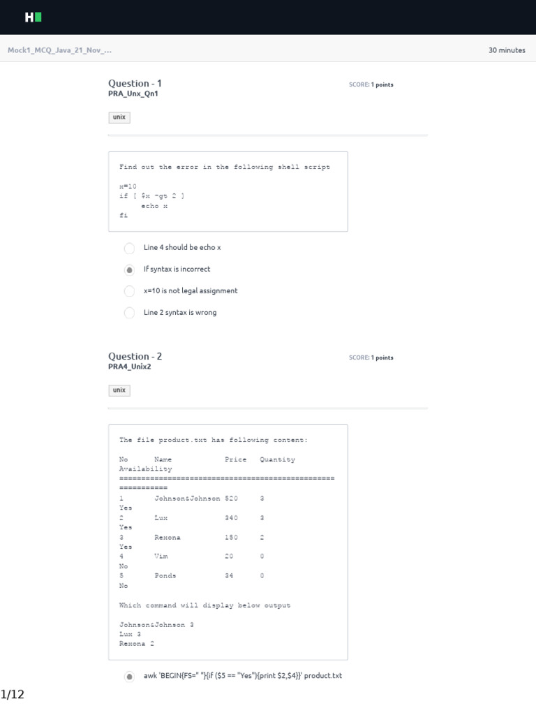 Mock1 MCQ Java 21 Nov MUM With Answers | PDF | Pl/Sql | Data Management