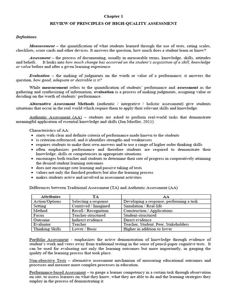 Chapter 1 AL2 | PDF | Educational Assessment | Validity (Statistics)